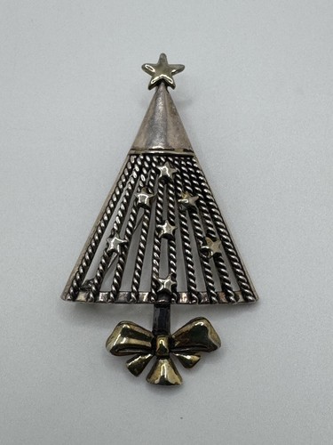 Vintage MJ Silver Tone Christmas Tree Pin Brooch Pendant Vintage | eBay