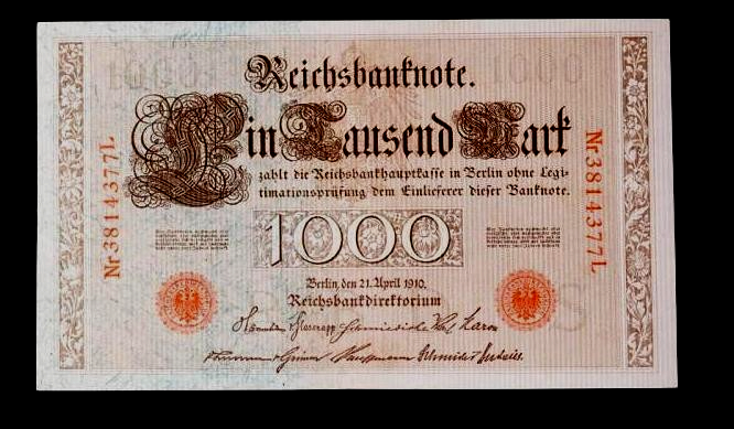April 1910 German 1000 Mark Banknote. German Paper Money WW1, Grades ...