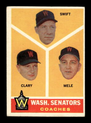 1960 Topps Baseball #470 Bob Swift Ellis Clary Sam Mele Washington ...