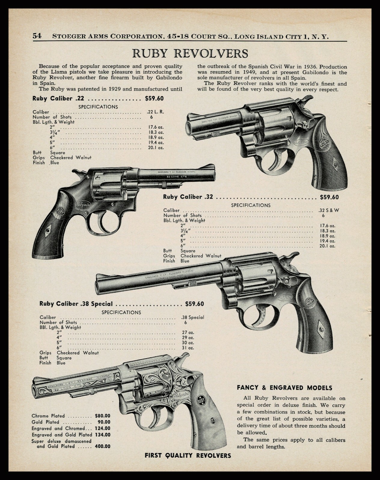 1958 RUBY .22 .32 .38 Special and Engraved Model Revolver PRINT AD | eBay