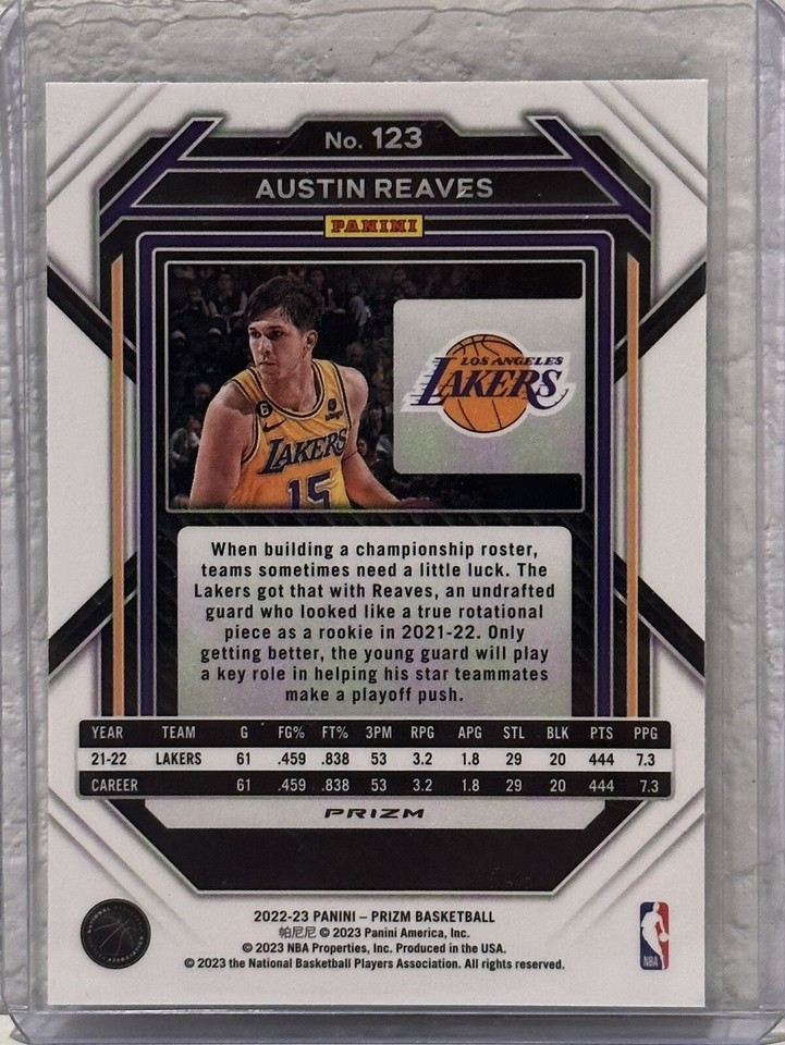 2022-23 Panini Prizm Austin Reeves Silver prizm #123 Los Angeles Lakers ...