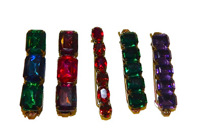Estate Lot of 5 Vintage Multi Color Glass Stone Jeweled Hair Barrettes ...