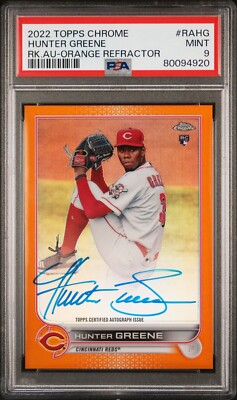 2022 TOPPS CHROME ROOKIE AUTOGRAPH HUNTER GREENE /25 ORANGE REFRACTOR ...