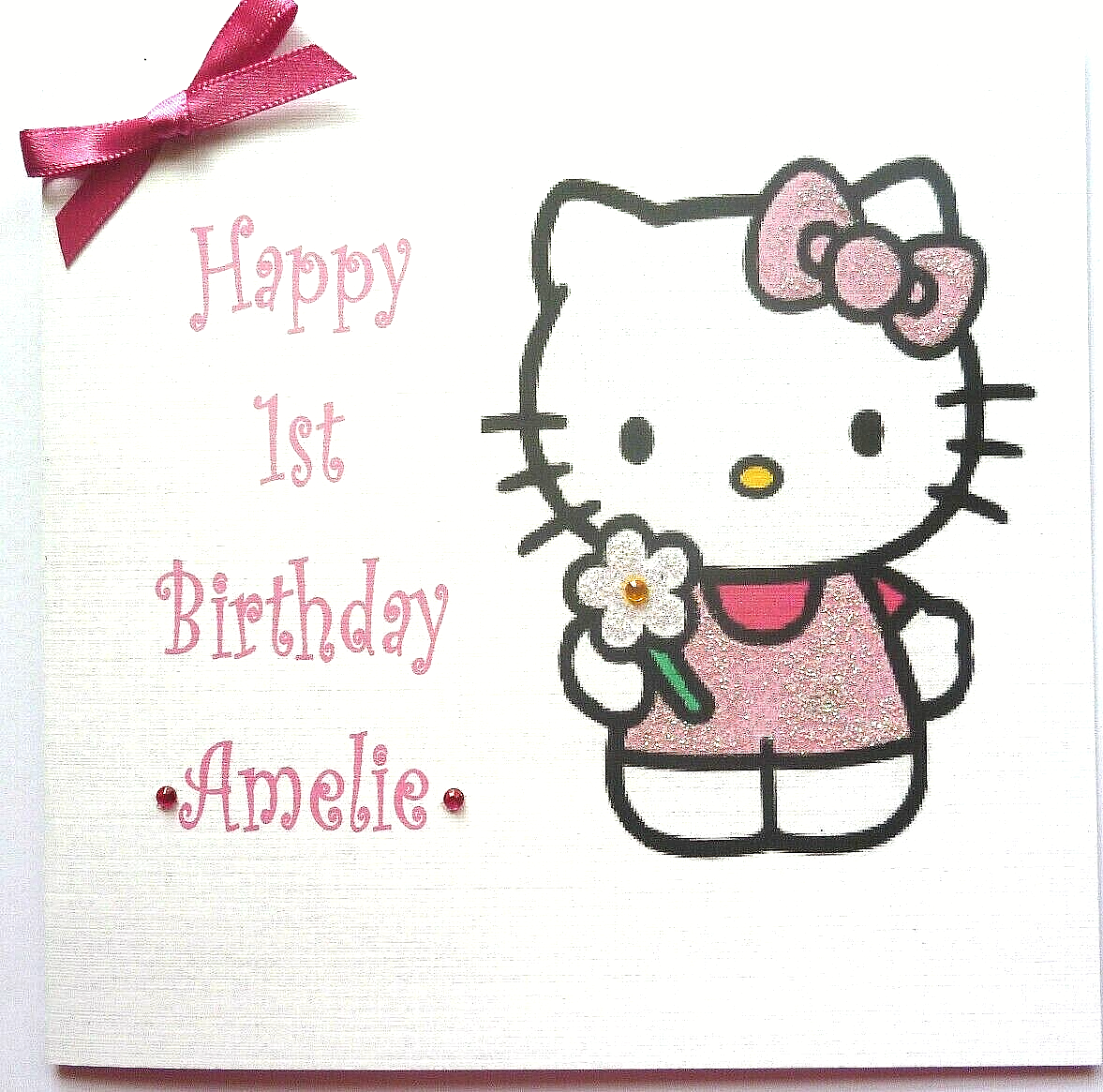 Hand Made Personalised Hello kitty birthday card 6in square | eBay