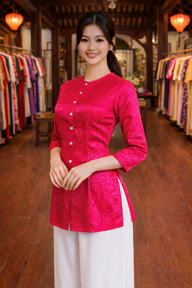 Hot Pink Vietnamese Ba Ba Set – Traditional Women Outfit with Silk ...