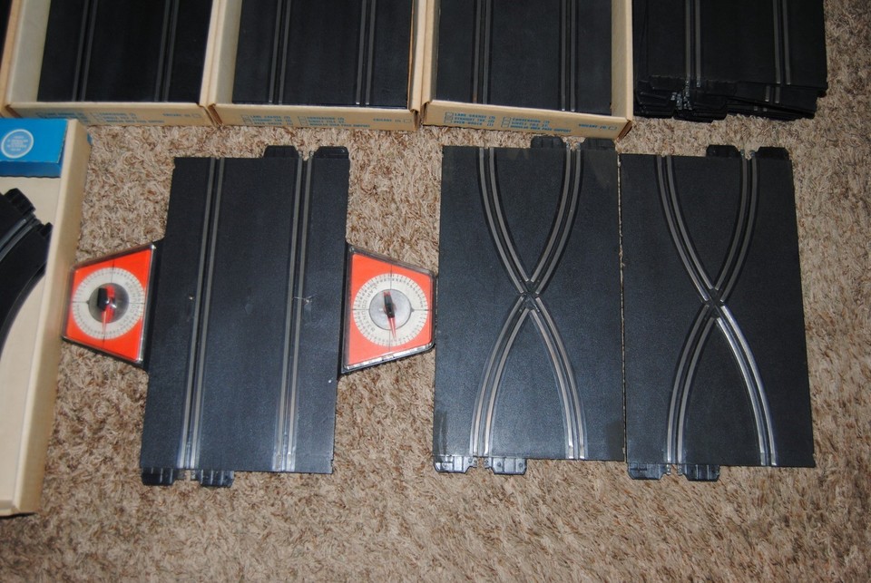 Vtg Strombecker 1/32 Slot Car Track Lot Straight Curved Lane Change Lap ...