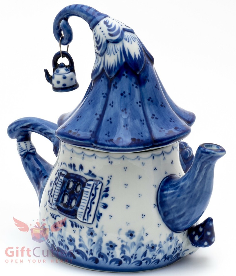 Porcelain Gzhel teapot in shape of a house souvenir handmade Гжель | eBay