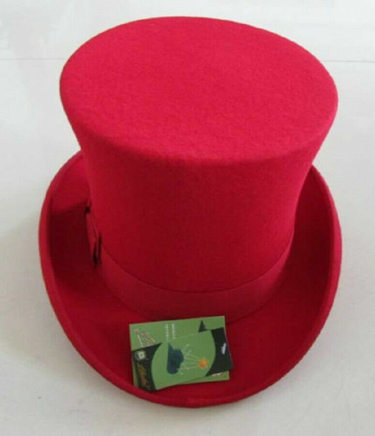 100% Wool Victorian Mad Hatter Top Hat Vivi Magic Performing Caps Crown ...