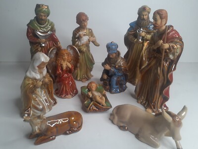 Christmas nativity set with animals glazed 10 piece 7.5"/4.5" baby ...