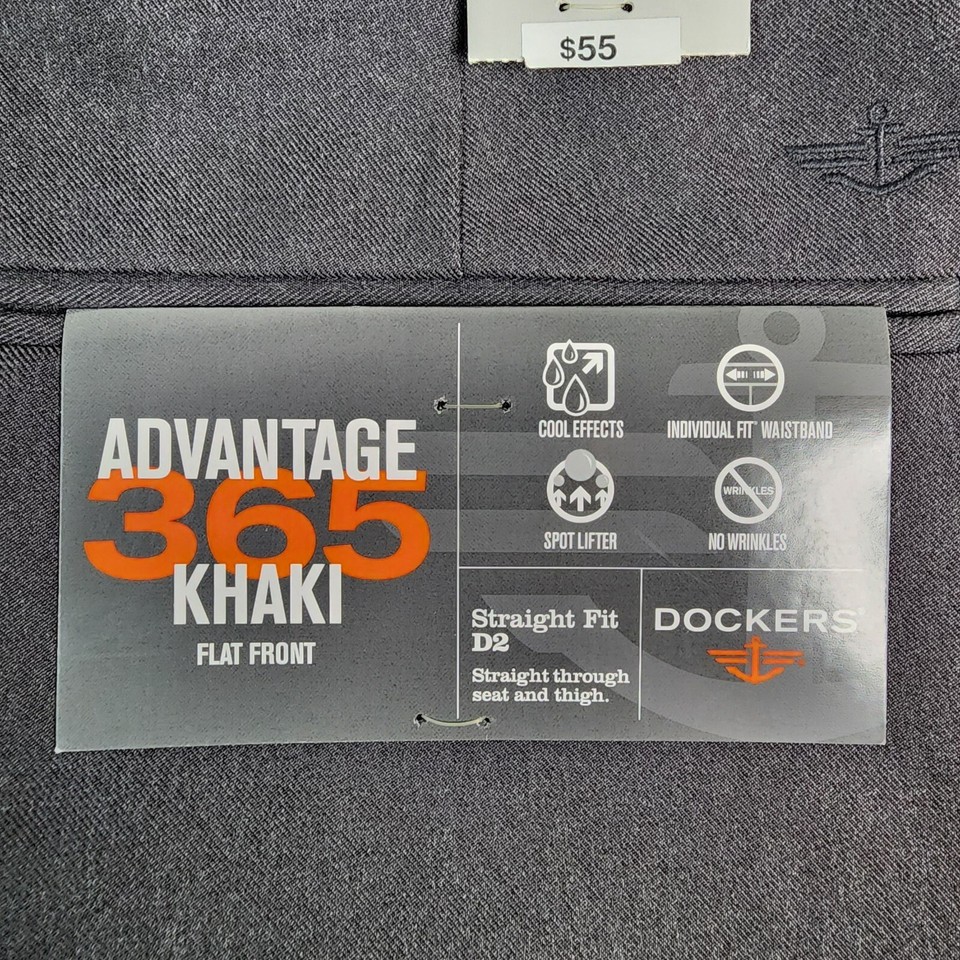 Dockers Advantage 365 D2 Pants Mens 32x30 Khaki Flat Front, Charcoal $55 NEW! | eBay