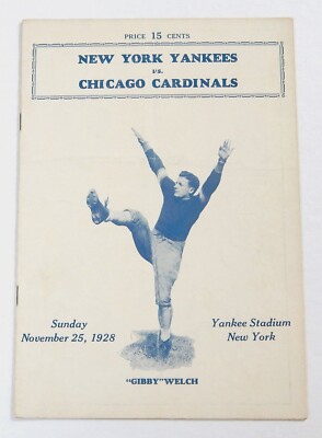 1928 NFL New York Yankees Scarce Football Team Program vs. Chicago ...