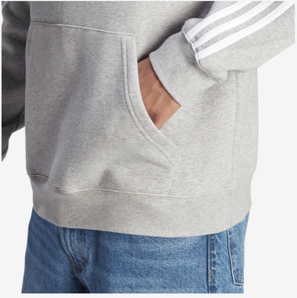 adidas Originals 3 Stripe Fleece Hoodie Med Gray Heather IL2496 Men's S ...
