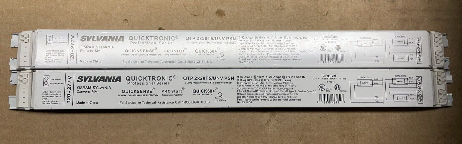 (2) SYLVANIA QTP 2x28T5/UNV PSN 120-277V, T5, Ballast, OSRAM, Good Used ...