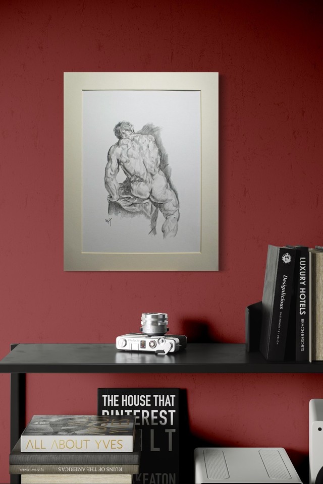 Original expressive charcoal drawing entitled, 'Study of the Athlete ...