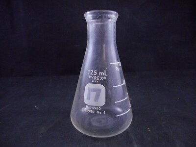 PYREX Glass 125mL Erlenmeyer Flask Narrow Mouth Conical Graduated 4980 ...
