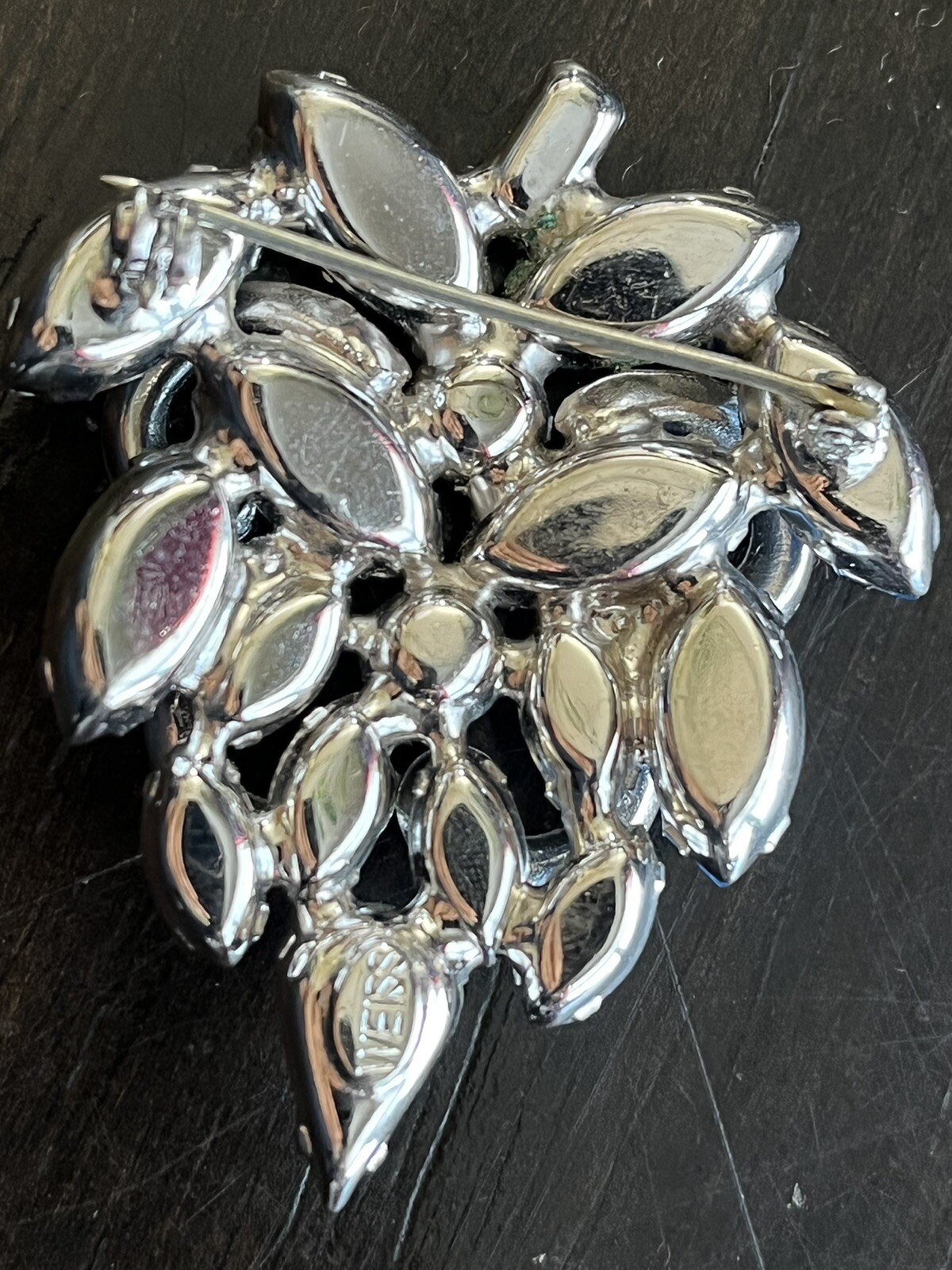 WEISS Signed blue Brooch with Paved Ribbon Accents - Gem