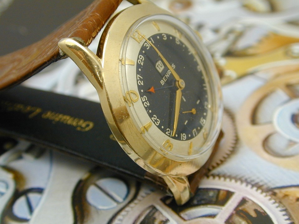 VINTAGE VERY FANCY RARE DIAL BENRUS ****LARGE SIZE 34 MM **** DOUBLE ...