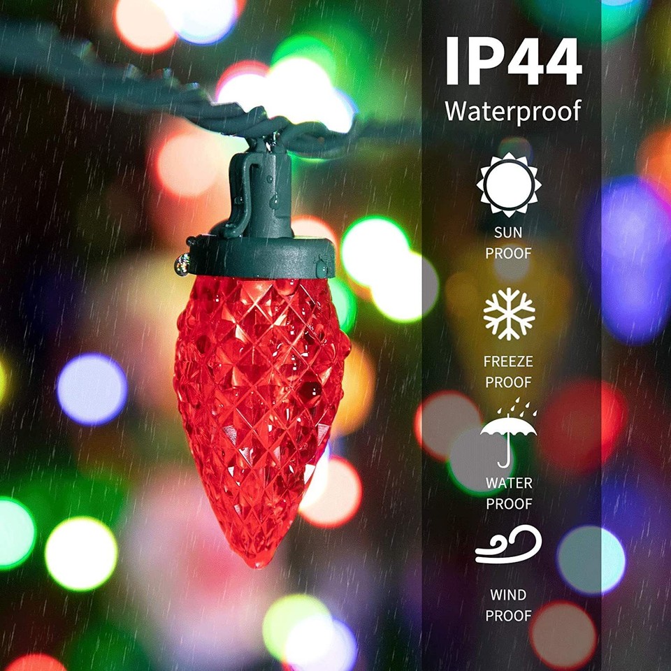 C9 Christmas Lights - Faceted Multicolor LED String Light Set - 25 ...