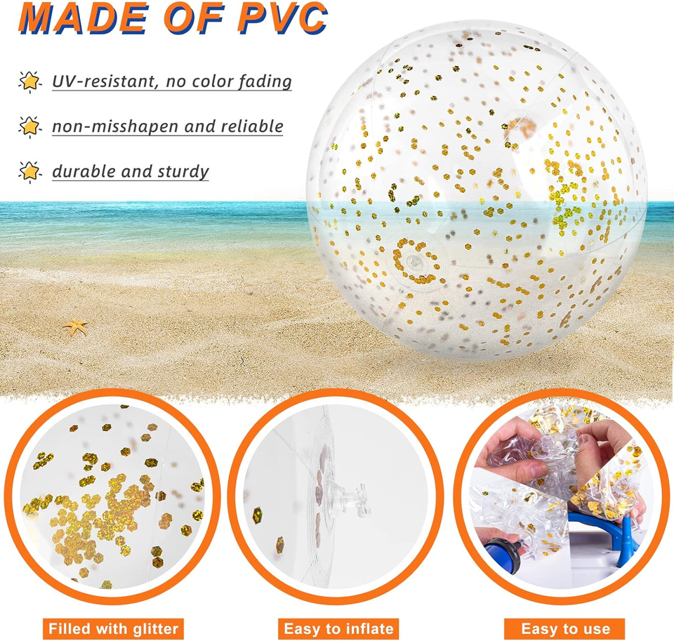 2PCS Inflatable Beach Balls, Glitter Beach Ball 16 Inch Clear ...