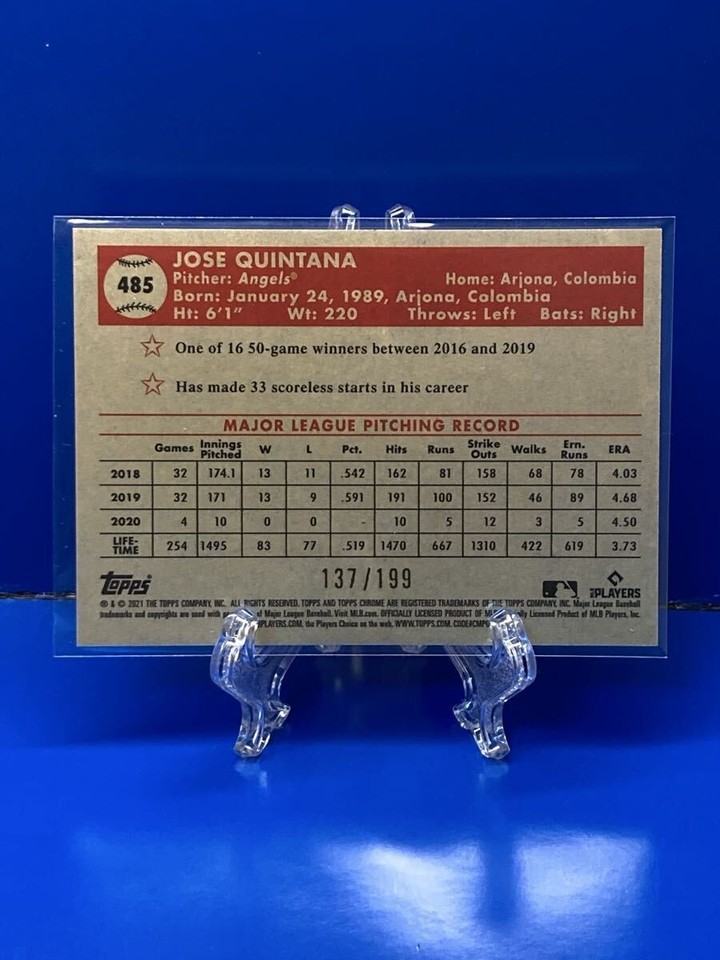 2021 Topps Chrome Platinum Anniversary Jose Quintana (LAA) Blue Diamond ...