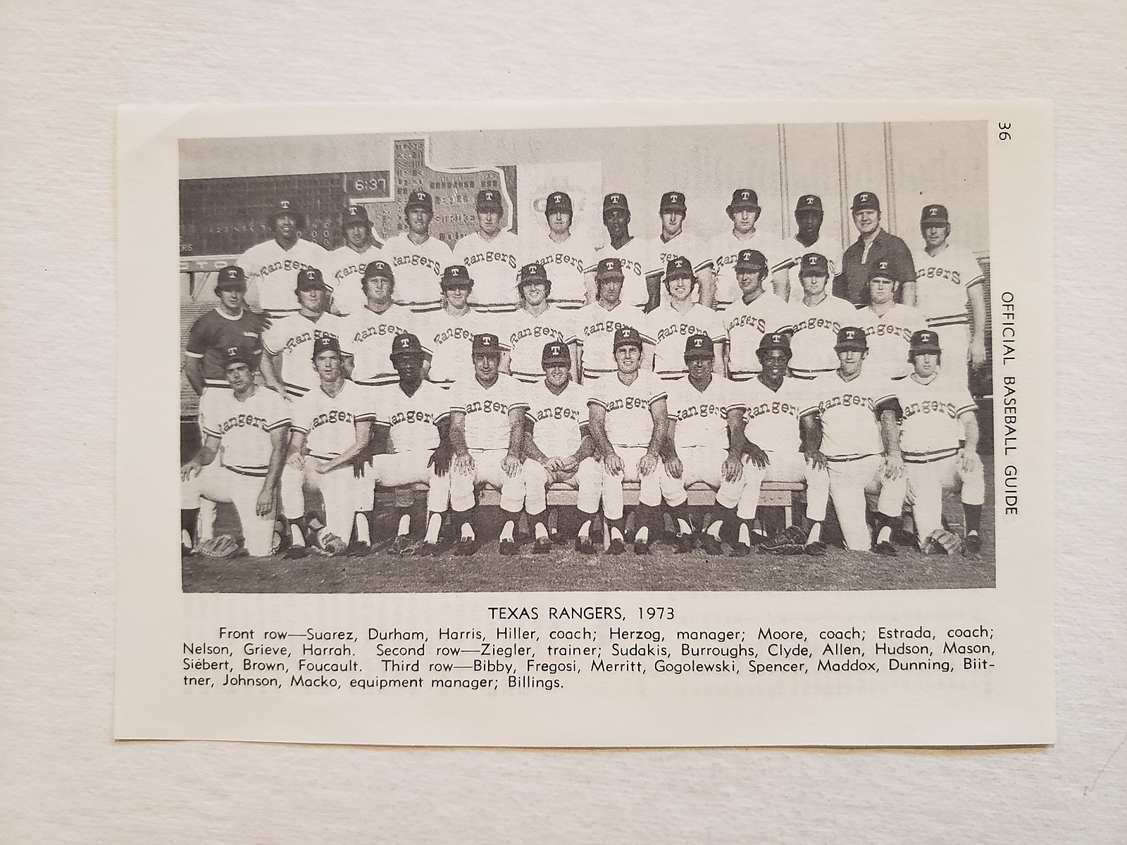 Rangers 1973 Team Picture Whitey Herzog Jim Fregosi Toby Harrah Jim ...