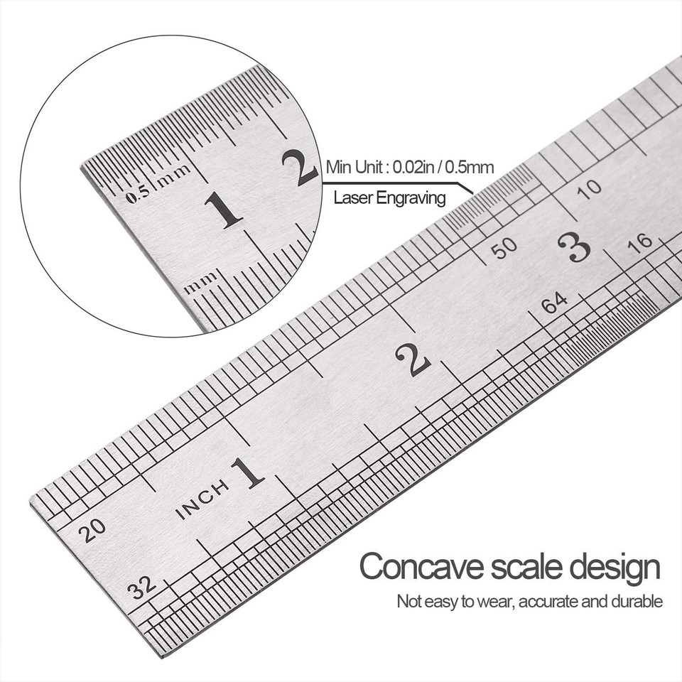 Ruler Set 6 8 12 Inch Metal Ruler With Inch Metric 3 Pcs Stainless ...