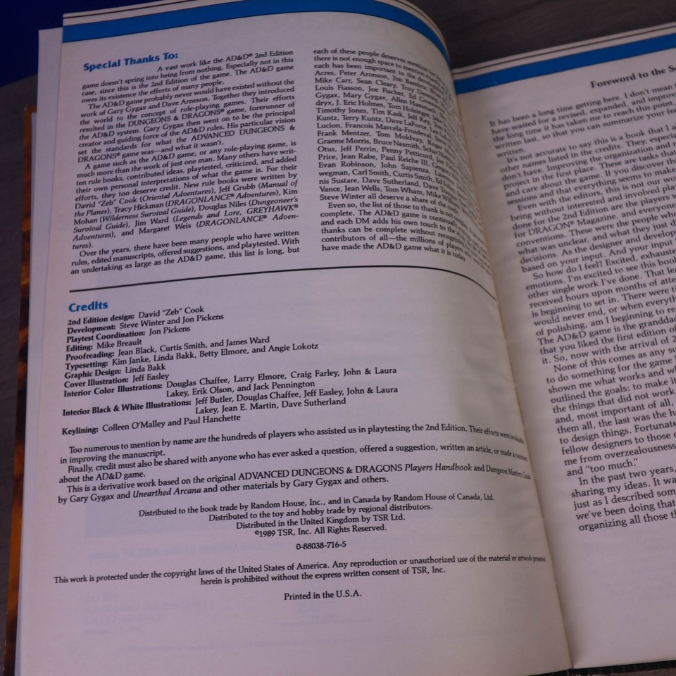 💥1989 Advanced Dungeons & Dragons 2nd Edition Players Handbook 1st ...