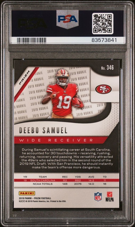 2019 Panini Prizm Deebo Samuel RC Red White Blue Prizm Rookie #346 PSA ...