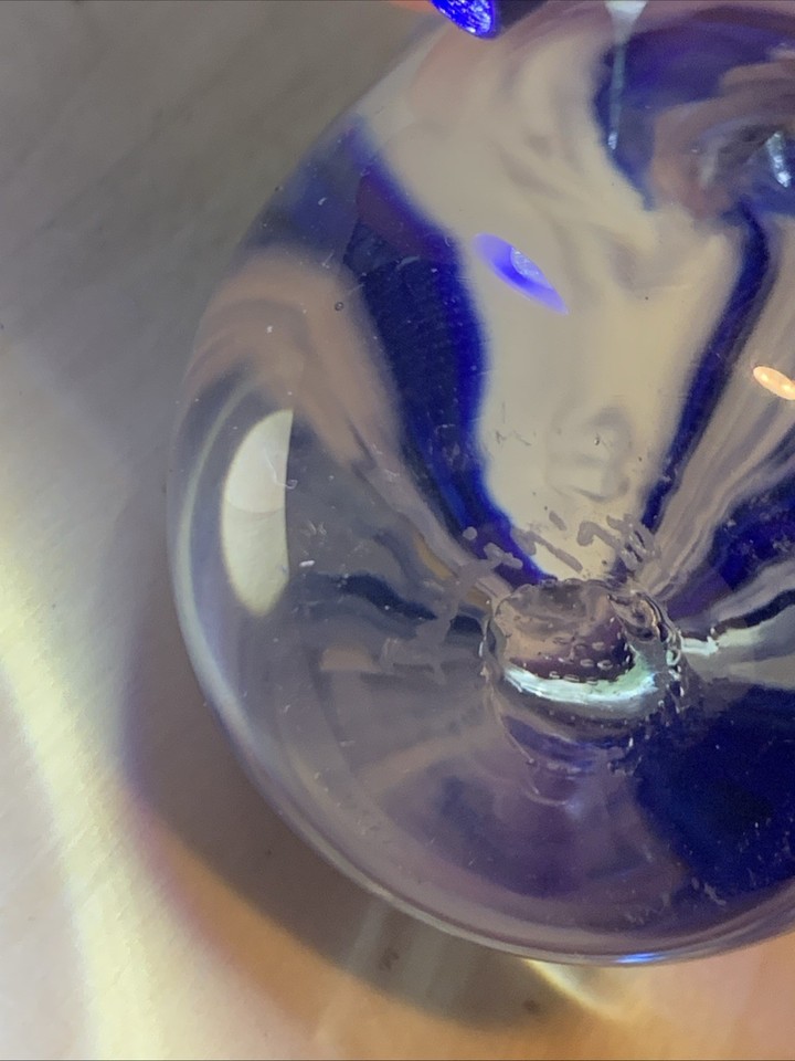 Glass Paperweight Vase Elongated Egg Shaped Signed 1970 Blue Purple ...