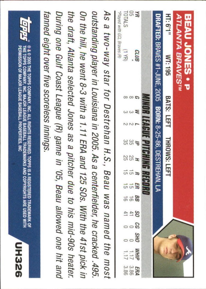 2005 Topps Update #326 Beau Jones DP RC | eBay