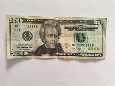 USA Real Money $20 paper money TWENTY DOLLARS Serial # ML 85051922 M ...