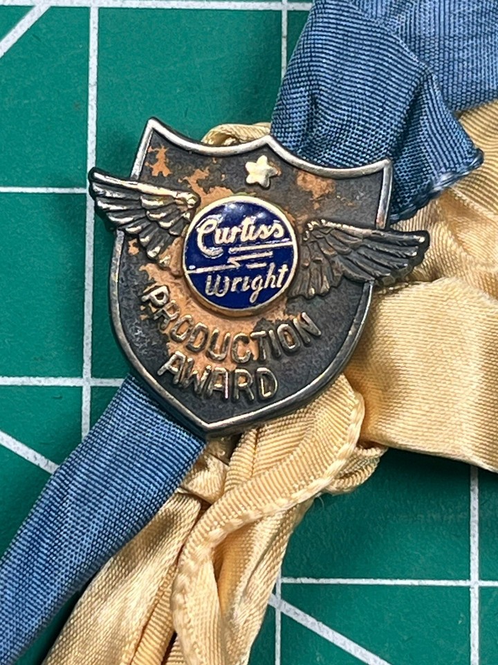 WWII Production Award Curtis Wright Aircraft Pin with Ribbons | eBay