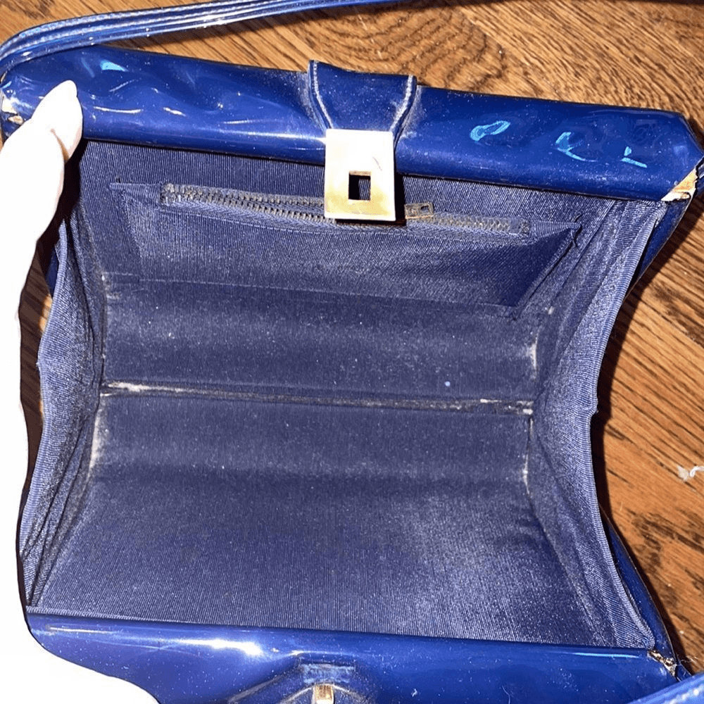 Unique Vtg 60s navy blue patent square box purse - Gem