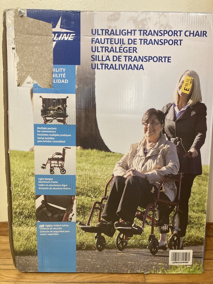 Medline Ultralight Transport Wheelchair , 300 lb - Red, MDS808200F3R ...