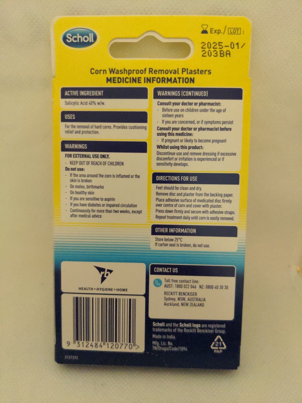 Scholl Corn Washproof Removal Plasters Medicated Disc System 8 Plasters ...