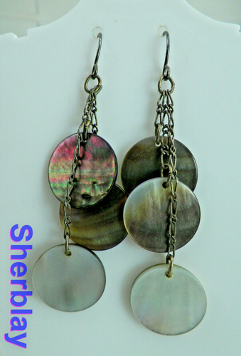 Fashion Jewelry Women’s Abalone Shell Dangle Earrings Multi-Color Round ...