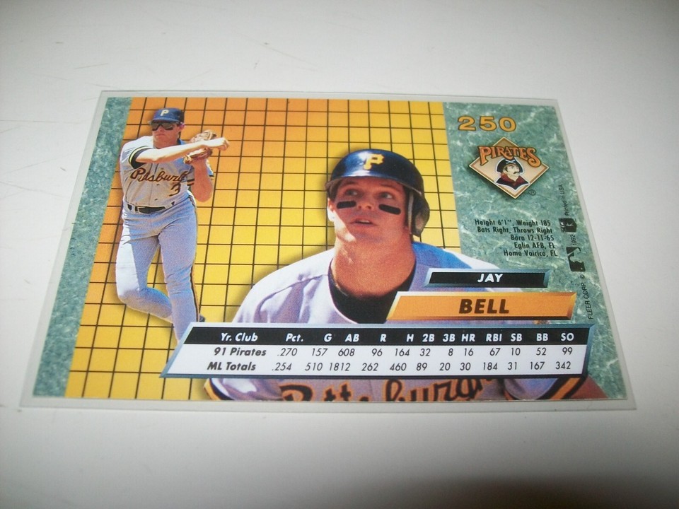 1992 FLEER ULTRA JAY BELL AUTOGRAPH SIGNED AUTO #250 PITTSBURGH PIRATES ...