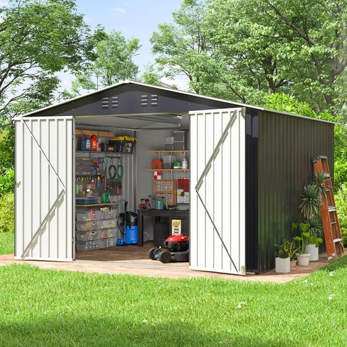 6x8 FT Waterproof Outdoor Metal Storage Shed with Sturdy Frame ...