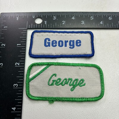 USED Recycled 2 Patches NAME GEORGE IN BLUE & GREEN Uniform / Workwear ...