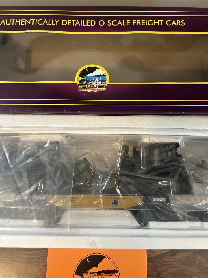 MTH 20-98378 O Gauge US Army TTX Flatcar with two Tractors #131005 LN ...