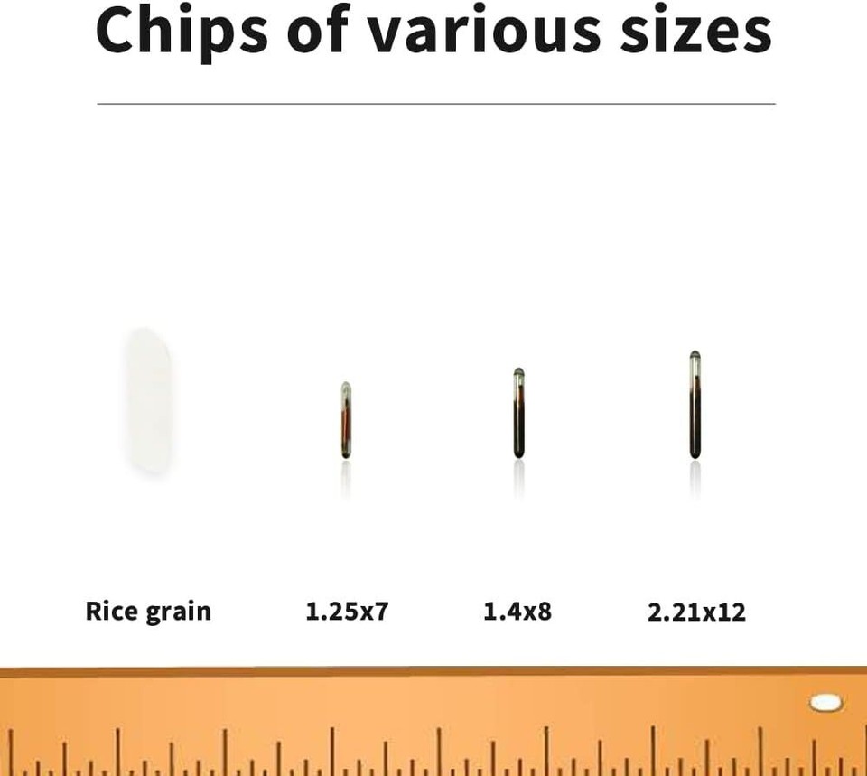 10Pc 1.25mm x 7mm Animal Microchips Dog Cat Mini Chip Pet Microchip ...