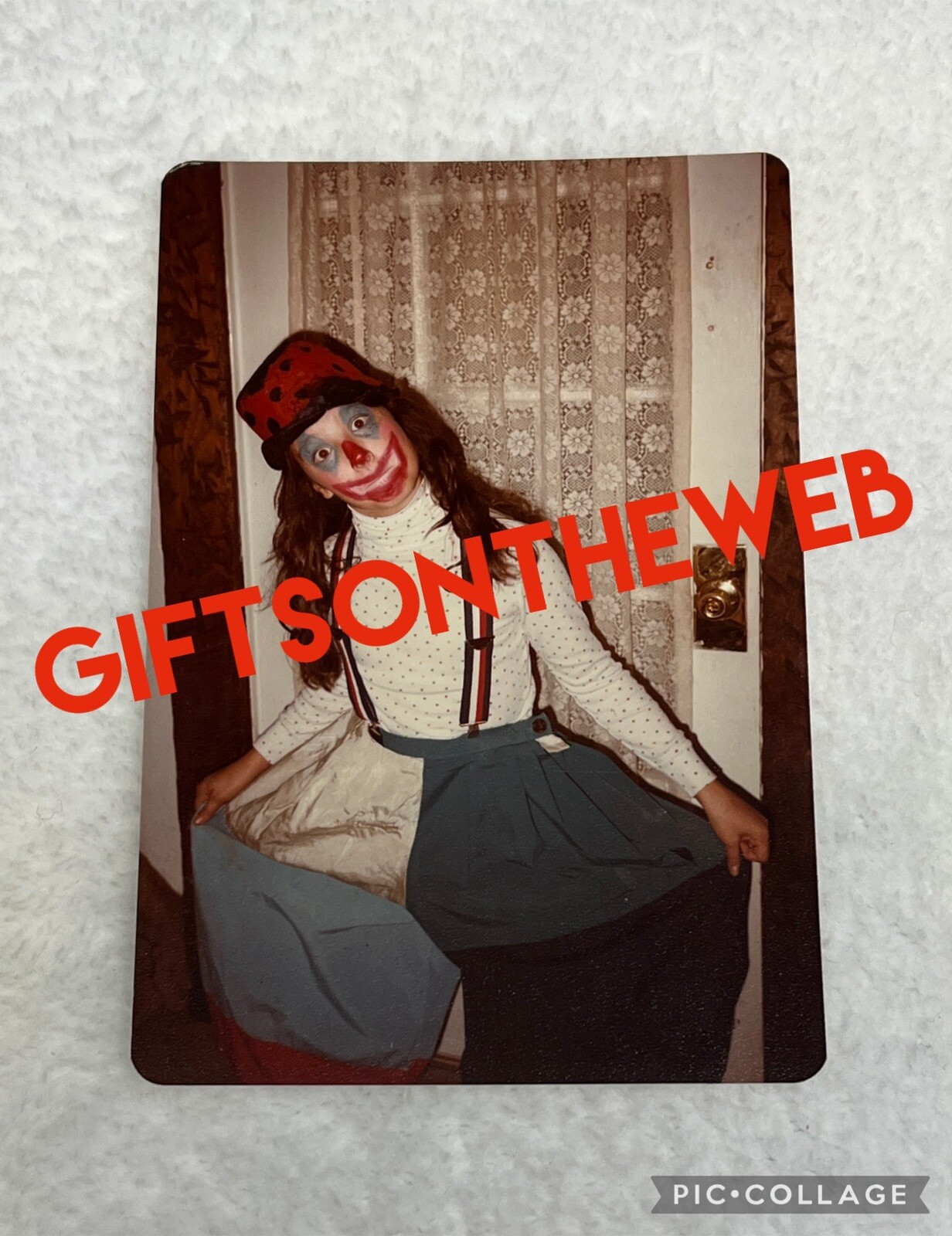 Vtg Halloween Photograph Girl Raggedy Ann Costume Mask Creepy Oddity ...