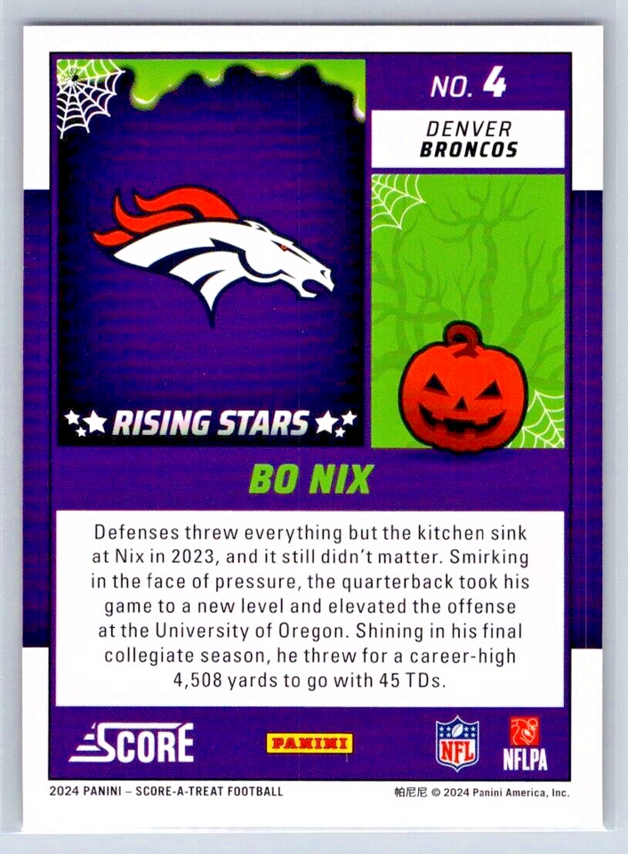2024 Score-A-Treat - Bo Nix - PUMPKIN - Denver Broncos - RC - #4 | eBay