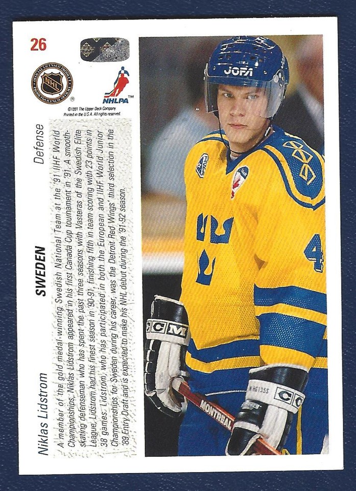 1991-92 Upper Deck Nicklas Lidstrom Rookie Card RC #26 Team Sweden Red ...