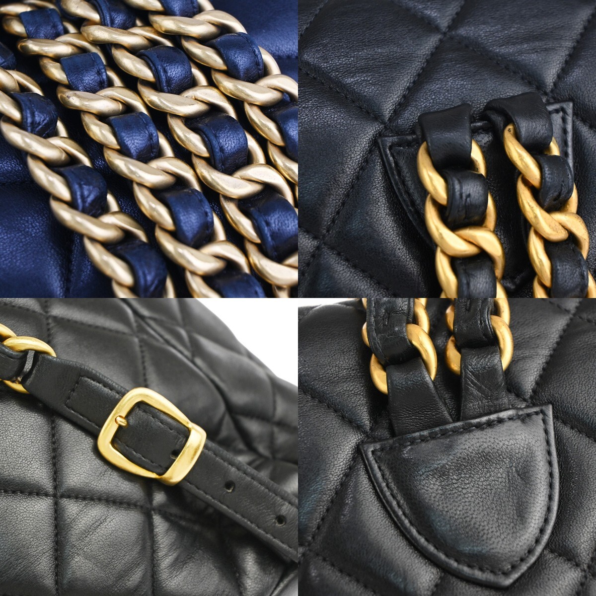 CHANEL CC Logo Matelasse Chain Backpack Bag Leather Black CHANEL CC Logo Matelasse Chain Backpack Bag Leather Black