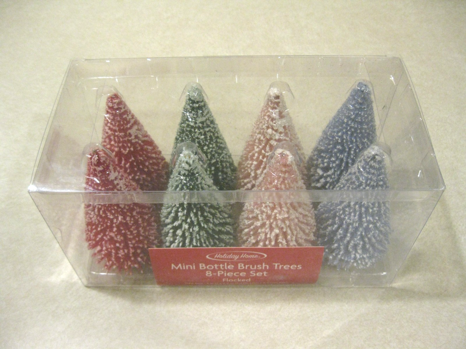 NIP 8 Holiday Time Mini Flocked Red,Green,Pink,Blue Bottle Brush ...