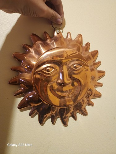 Vintage Sun Face Copper Metal Wall Hanging Smiling Sunshine 9 inches ...