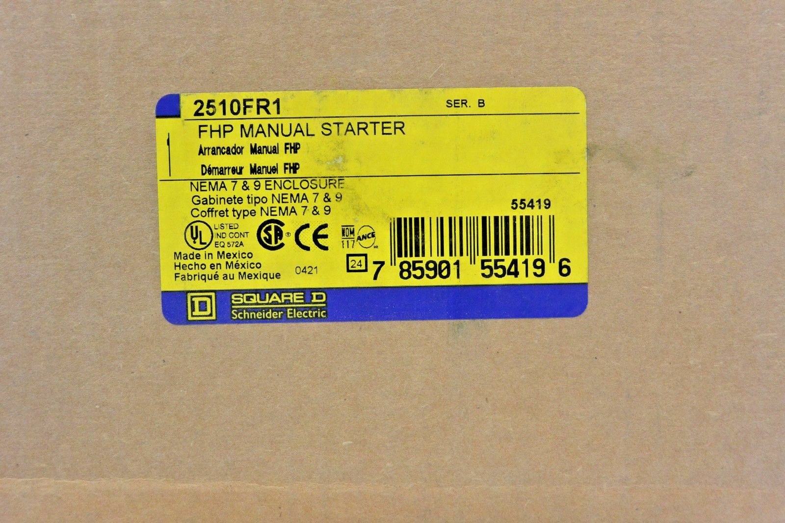 NEW SQUARE D FHP MANUAL STARTER 2510FR1 NEMA 7&9 ENCLOSURE SER B ...