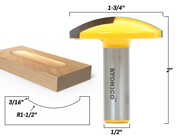 Small Bowl Router Bit - 1.65" Radius - 1-3/4" Wide - 1/2" Shank -Yonico ...
