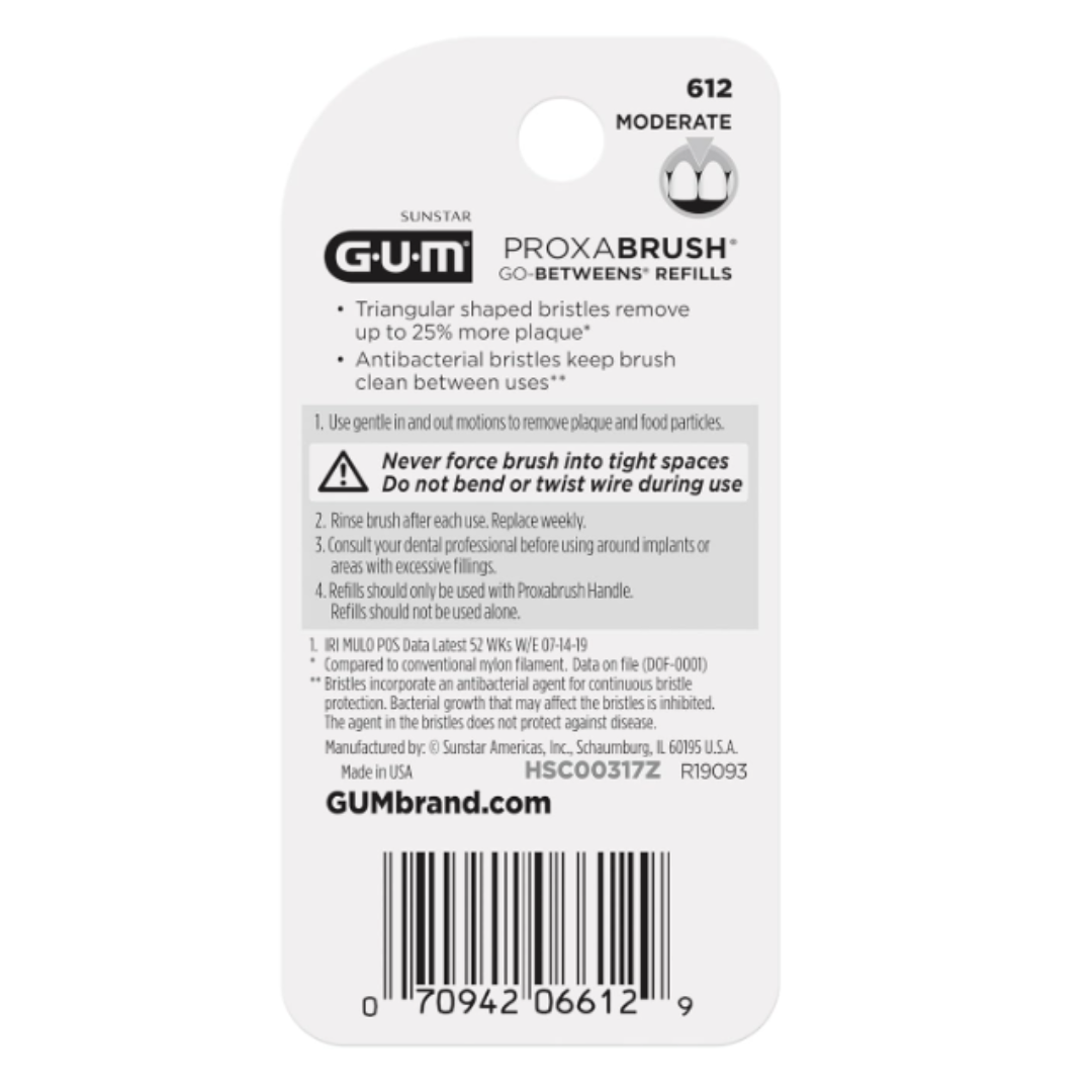 GUM 612A Proxabrush Go-Betweens Interdental Brush Refills Moderate 8 Ct ...